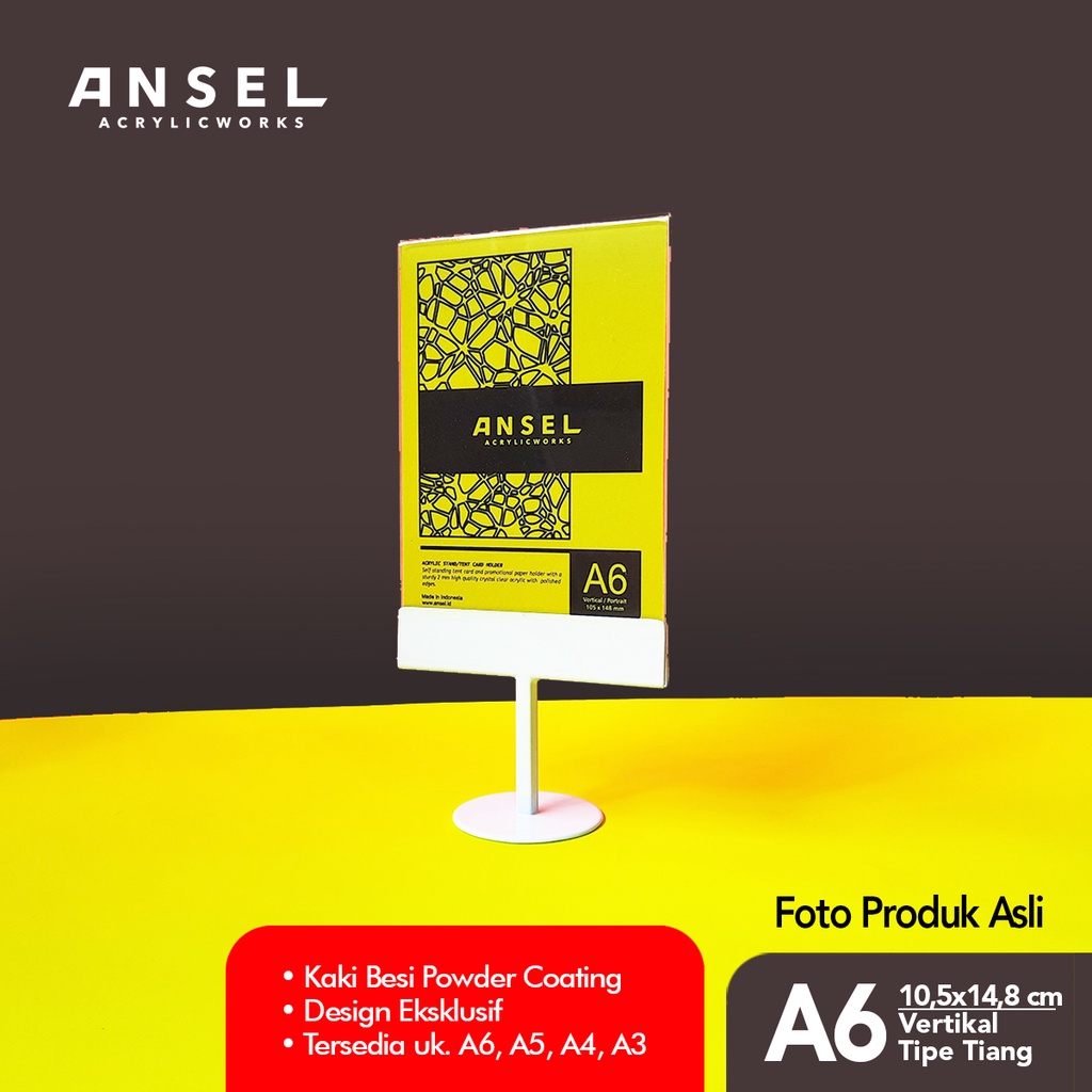 Jual ANSEL NORE - Tent Card Akrilik Besi / Tiang A6 Vertikal 10,5x14,8 ...