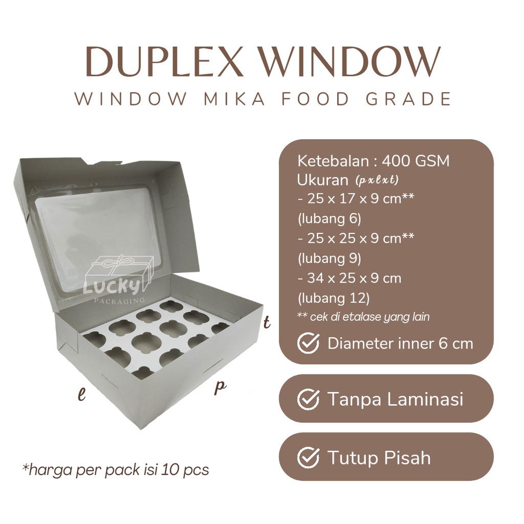 Jual (10pcs) Duplex Window Mika Box Dos Dus Kotak Kemasan Cupcake ...