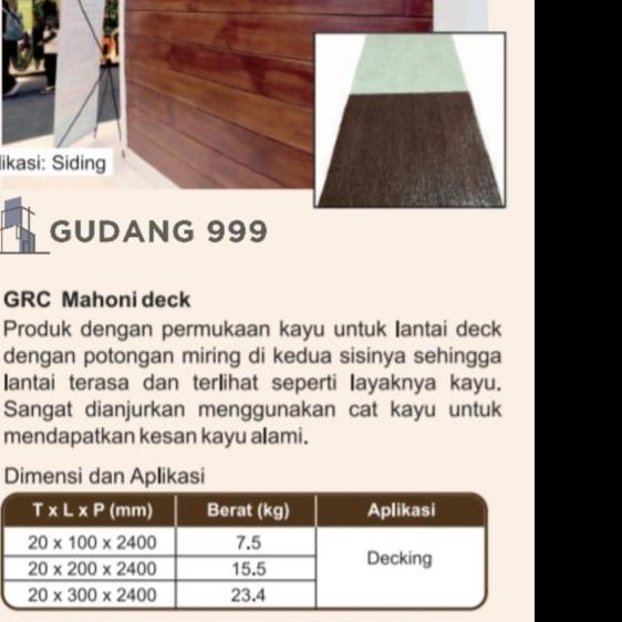 Jual Mahoni Deck GRC 20mm x 20cm x 2,4 m/ Deck GRC / Lisplank ...