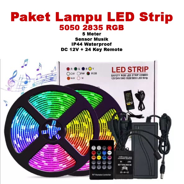 Jual [ Pplus ] PAKET LAMPU LED STRIP 5050 2835 RGB 5M / SENSOR MUSIK ...