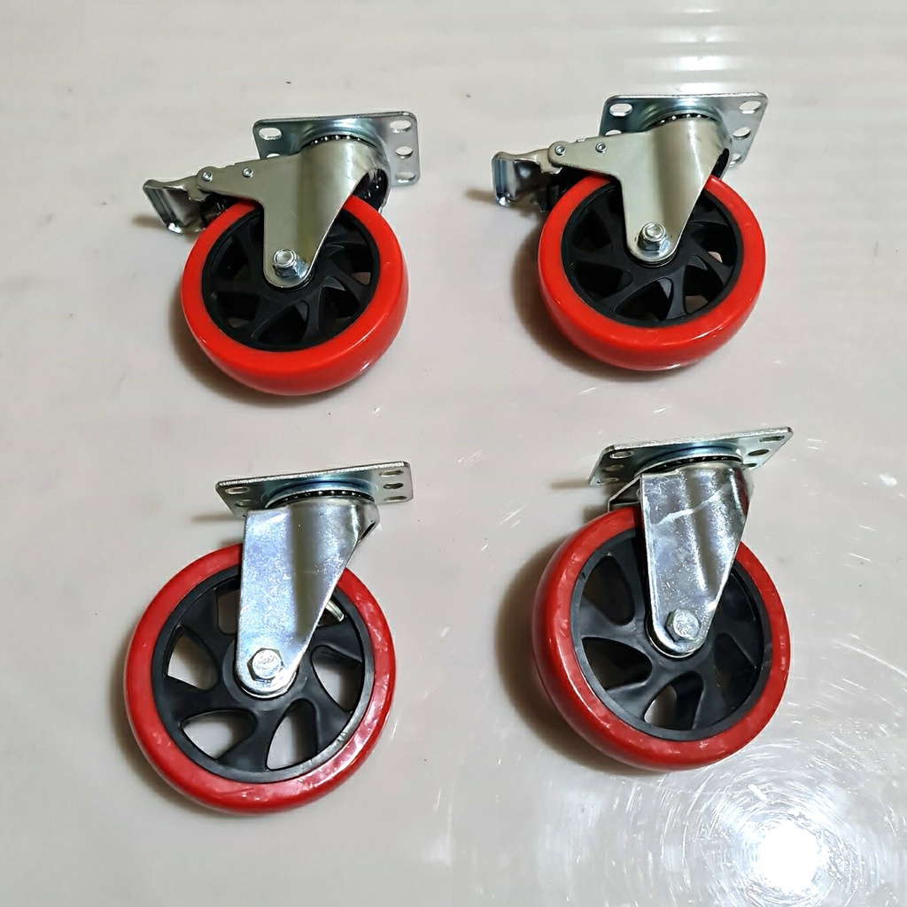 Jual Roda troley pu merah 5 inch (2Hidup+rem 2 hidup) | Shopee Indonesia