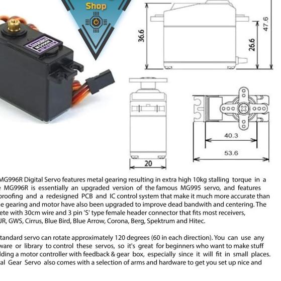 Jual Servo Motor MG996R | RC Robotic Arduino Raspberry pi - Full-Metal ...