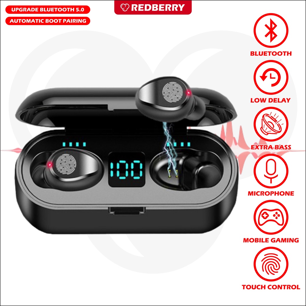 Jual TWS F9+ headset Bluetooth Smart Touch wireless stereo HIFI BASS ...