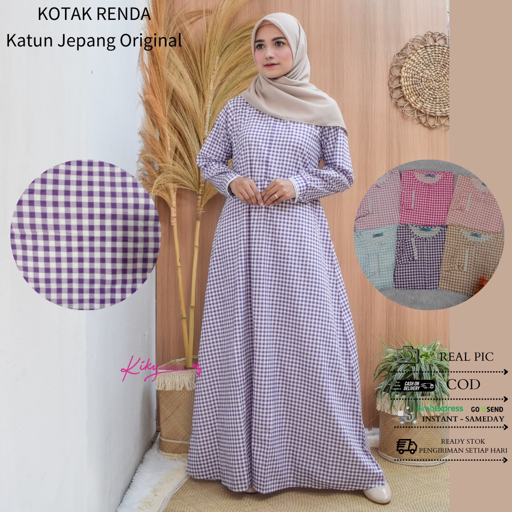 Jual Gamis Wanita Kotak Kotak Renda Lengan Busui Katun Jepang Kiky ...