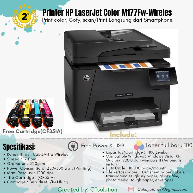 Jual HP Color LaserJet Pro Mfp 177fw(Wireless) - Scan F4 adf>Cocok buat ...
