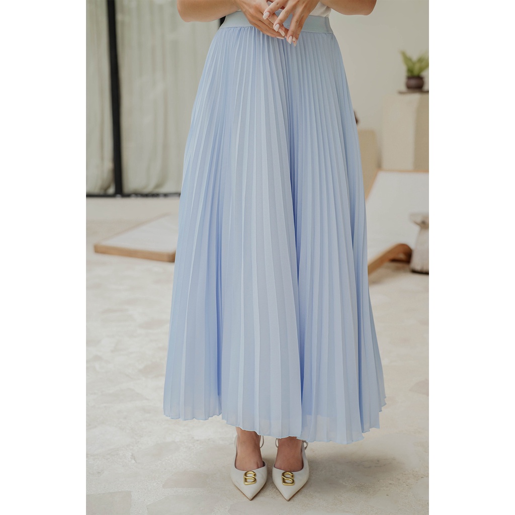 Jual Benang Jarum Chiffon Pleats Skirt - Light Blue | Shopee Indonesia
