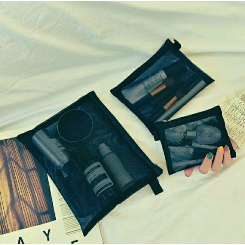 Jual tas makeup pouch Make-Up tas travel organiser bahan jaring nilon ...