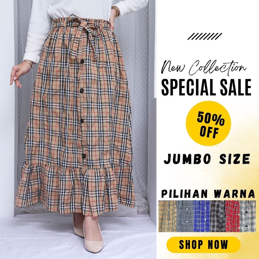 Jual ROK PANJANG WANITA JUMBO SIZE MOTIF KOTAK KOTAK BAWAHAN MUSLIM ...