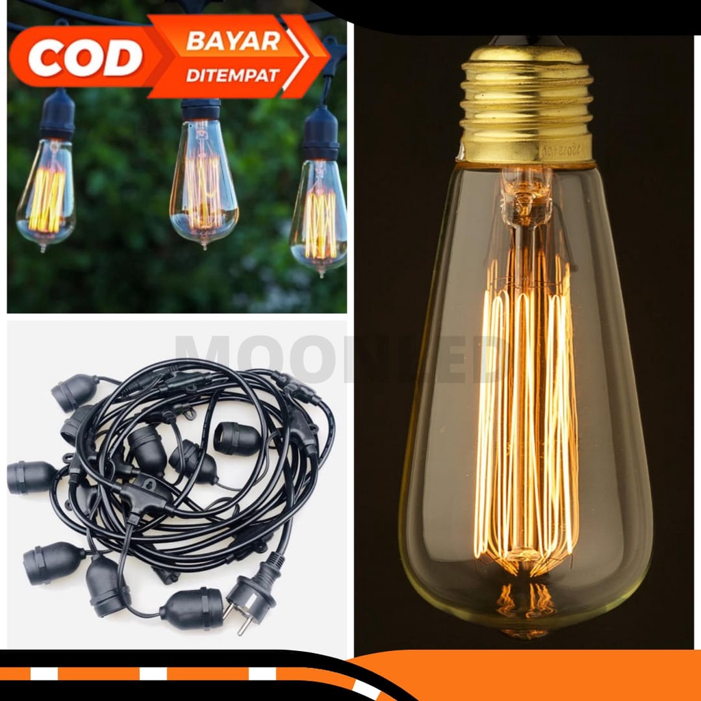Jual PAKET Lampu Gantung 10 METER 10 FITING + 10 BOHLAM FILAMEN 4 WATT ...