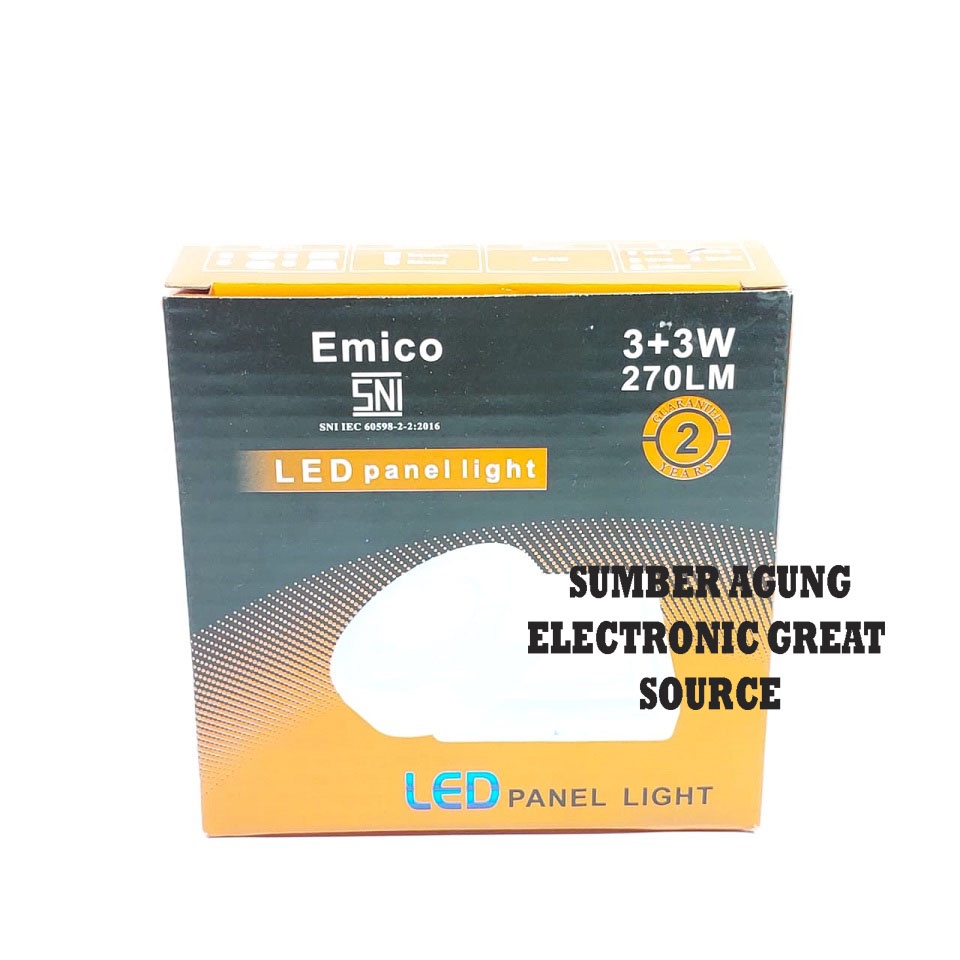 Jual Emico LED Panel Light 3+3W Putih Biru Downlight Tanam Langsung ...