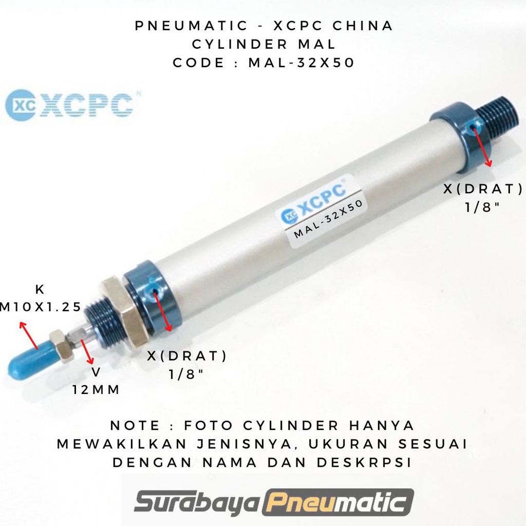 Jual XCPC - MAL-32X50 / MAL32X50 / MAL 32 X 50 - Pneumatic Cylinder | Shopee Indonesia