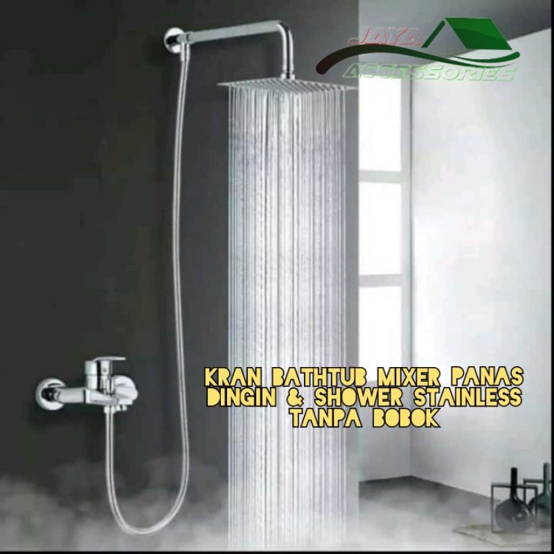 Jual kran panas dingin paket head shower/shower rain/kran shower dan wall shower stainless ...