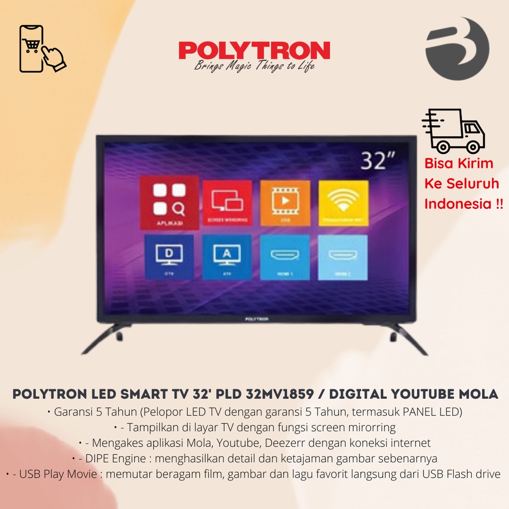 Jual Polytron LED Smart TV 32Inch PLD 32MV1859 / 32CV1869 Digital Youtube Mola | Shopee Indonesia