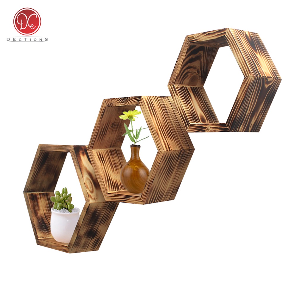 Jual Dections Rak Dinding Hexagonal Ambalan Kayu Jati Belanda Rustic ...