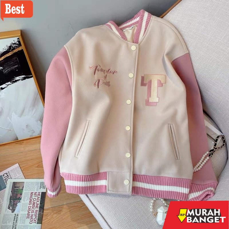 Jual jaket wanita kekinian 2022 [ready stock] pinkish uniform baseball ...