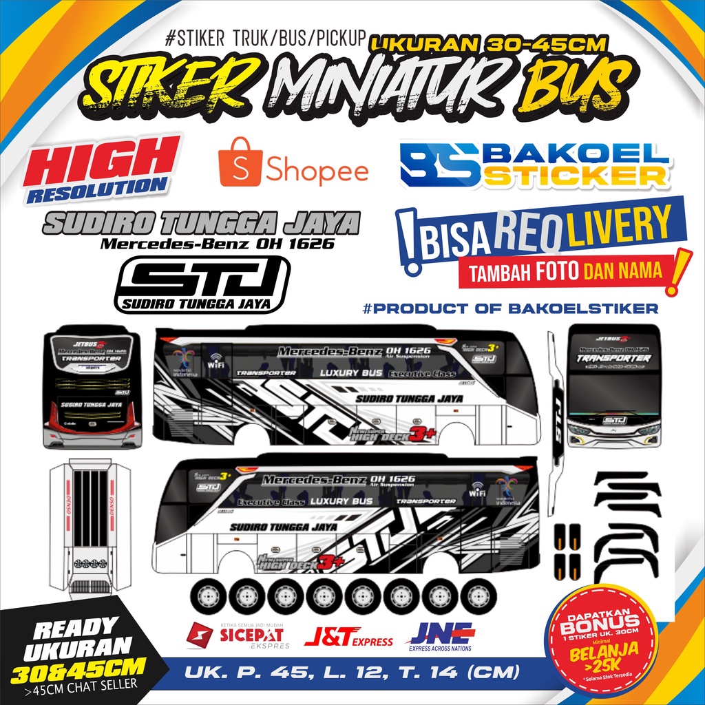Jual STIKER MINIATUR BUS STJ NEW UK. 30-45CM | Shopee Indonesia