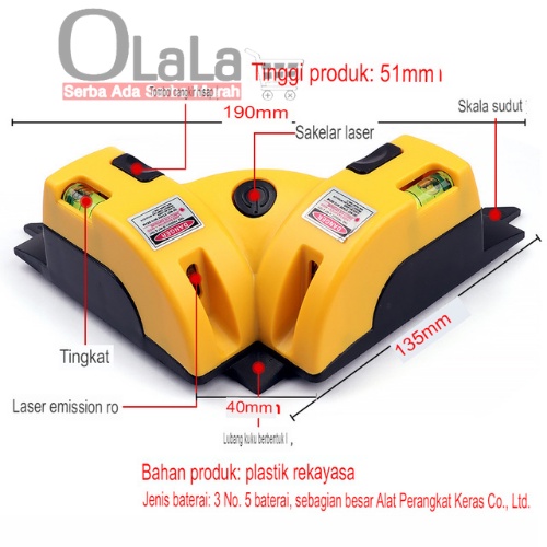 Jual ( BT ) Square Laser Line LV-01 Laser Level Alat Ukur Siku ...