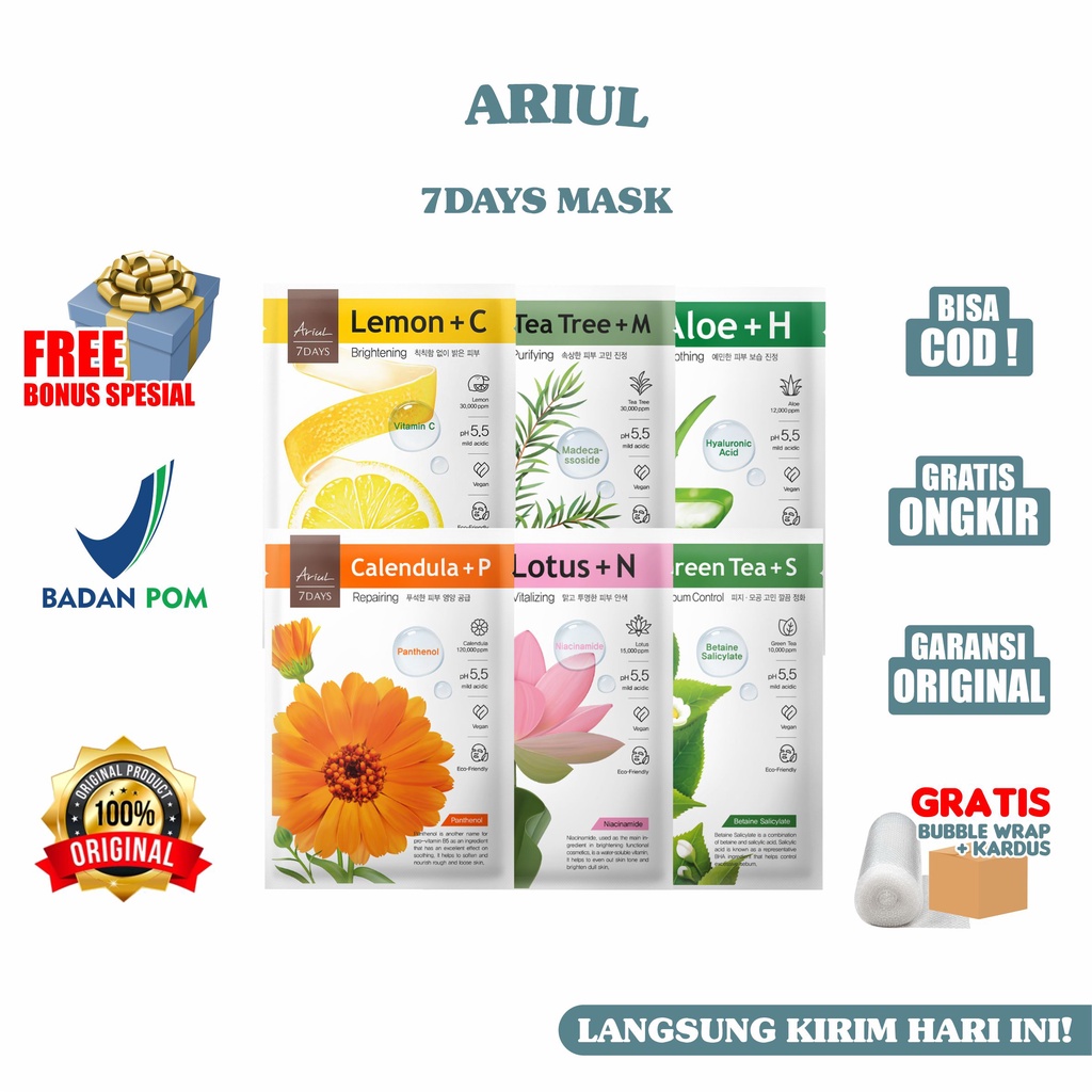 Jual Masker Ariul 7 Days Mask [Termurah] BPOM Halal Sheetmask Original ...