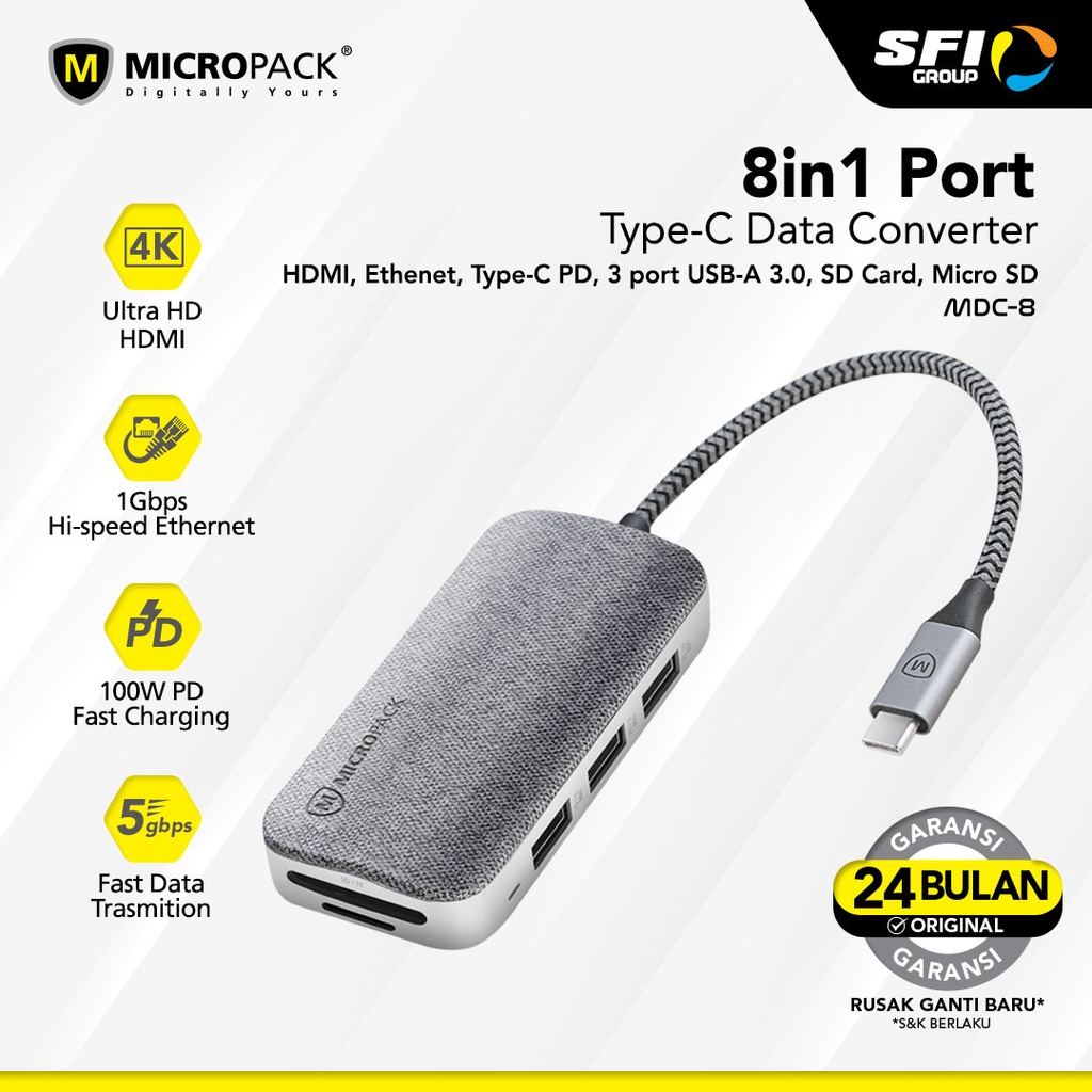 Jual 100% ORIGINAL MICROPACK DATA CONVERTER PREMIUM 8 IN 1 TYPE C FLASH 8 PORT - (MDC-8GY ...