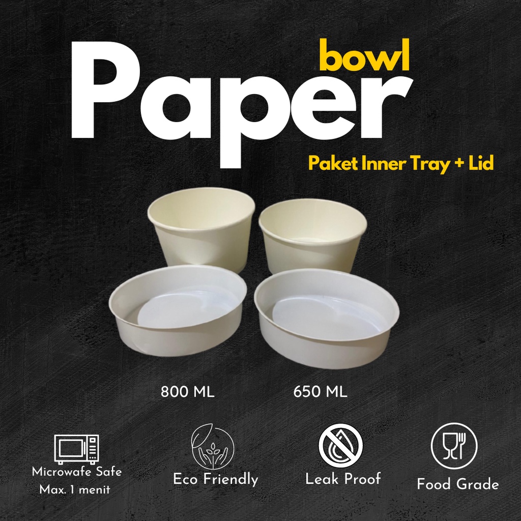 Jual PAKET Paperbowl + Inner Tray Paper Bowl / Inner Tray 650ml atau ...
