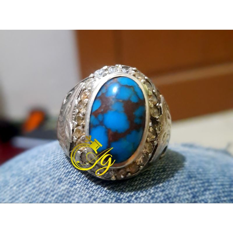Jual Blue Egypt Torquise (Pirus Mesir biru) Ring perak | Shopee Indonesia