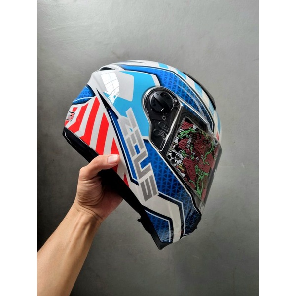 Jual ZEUS ZS 811C WHITE AL57 BLUE HELM FULL FACE TURING FLAT VISOR SNI ...