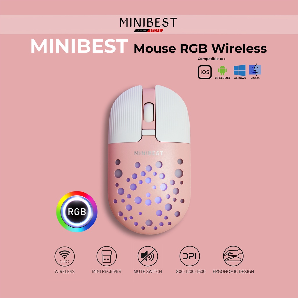 Jual MINIBEST MN B398 Pink Mouse Wireless Bluetooth 1600DPI dengan ...