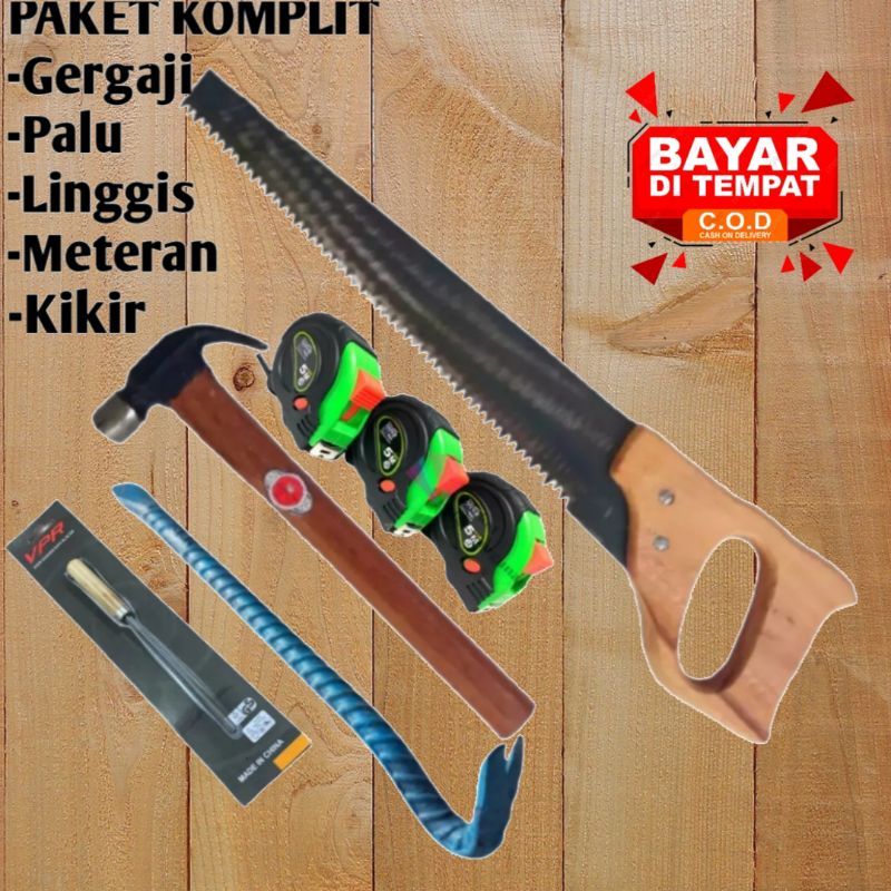 Jual Paket lengkap alat pertukangan gergaji palu linggis kikir meteran ...