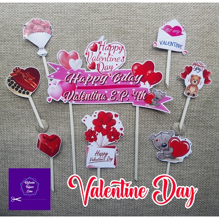 Jual topper kue ulang tahun toper ultah Tema Valentine Day custom nama ...