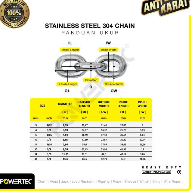 Jual Rantai SS 304 4mm Stainless Steel Chain POWERTEC - Meteran ...