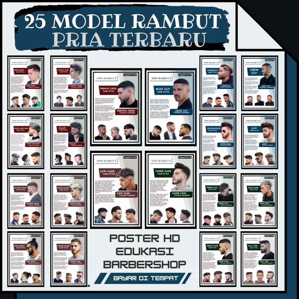 Jual poster hd - POSTER EDUKASI BARBERSHOP - poster pangkas rambut pria ...