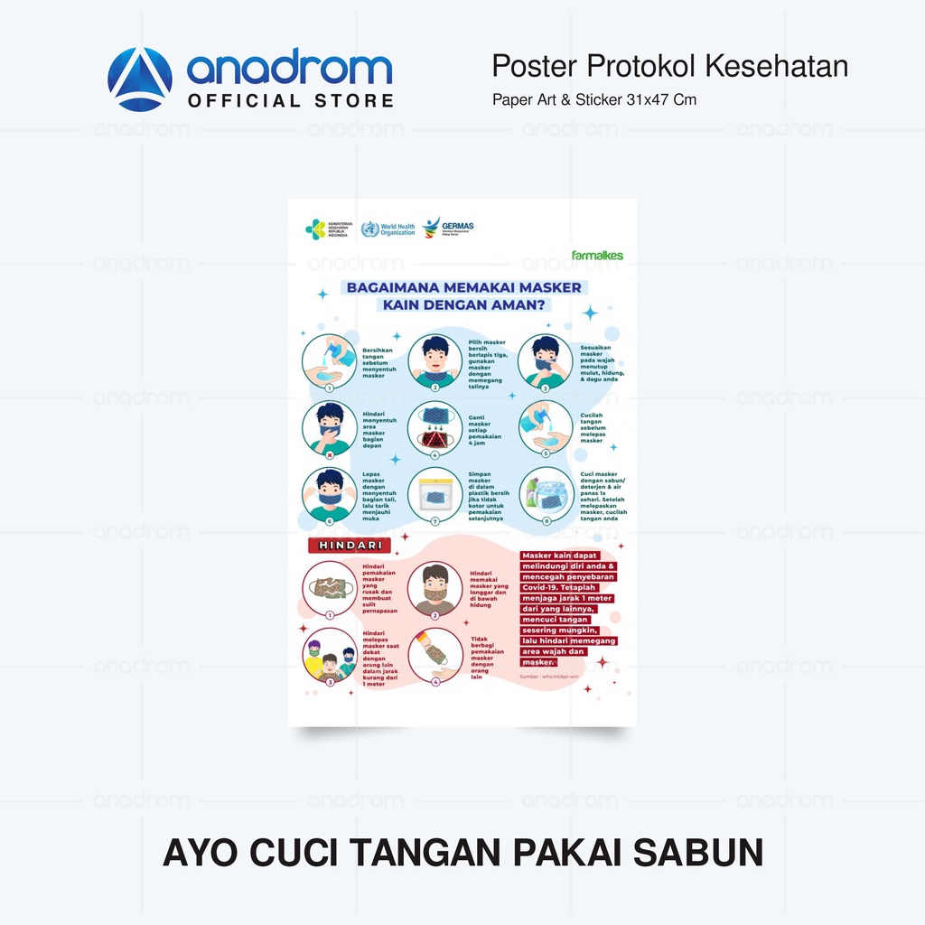 Jual Poster Protokol Kesehatan I poster cara mencuci tangan | Poster ...