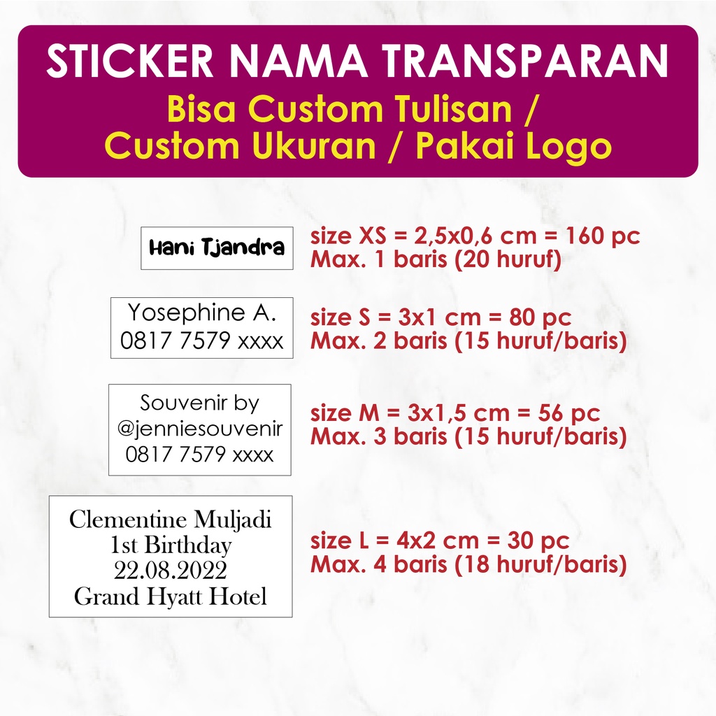 Jual Sticker Label Transparan Bening Custom Nama Anti Air Waterproof ...