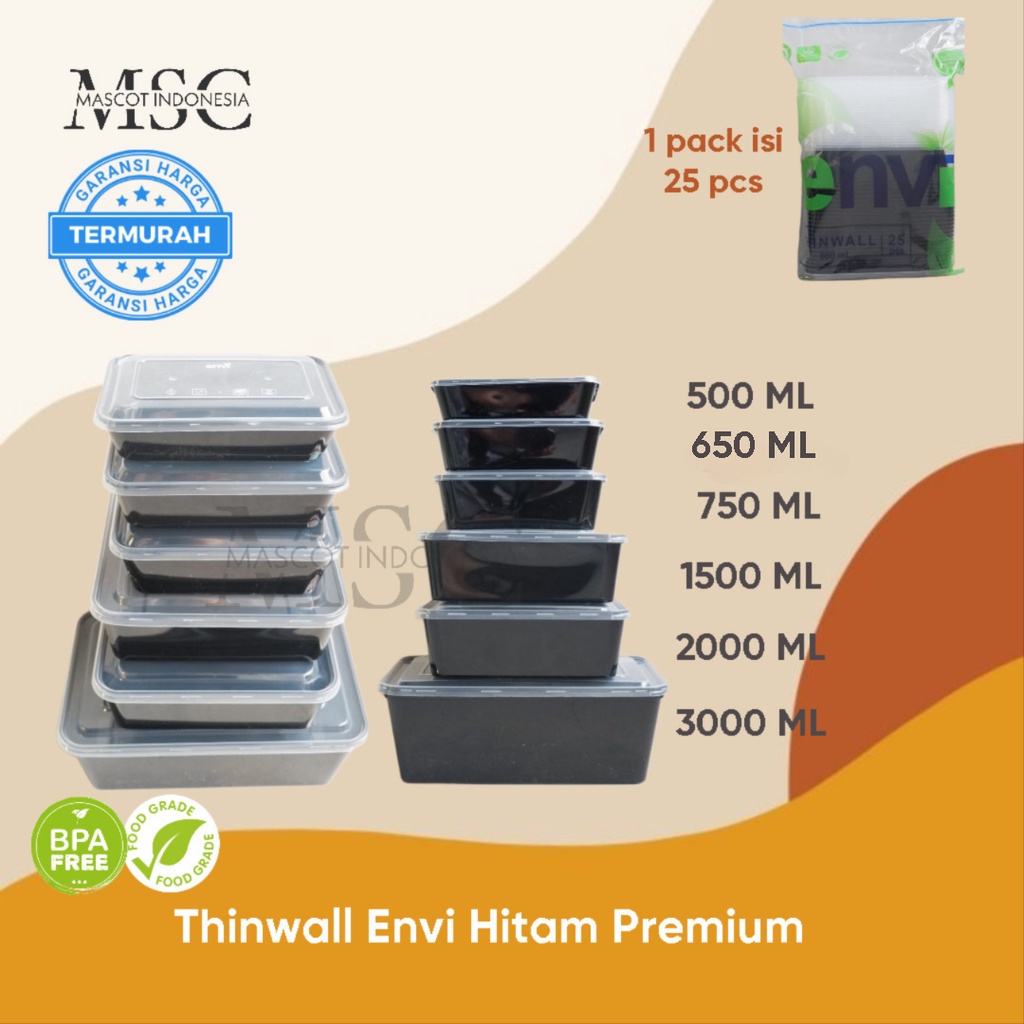 Jual Thinwall Envi Hitam Premium 1500 ML/Wadah Makanan 1 pack = 25 pcs ...
