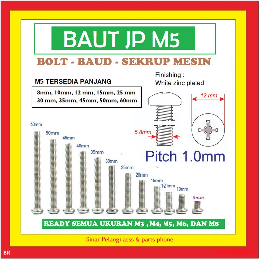 Jual BAUD BAUT JP M5 GALVANIS MACHINE SCREW 8 10 12 15 20 25 30 35 40 45 50 60mm | Shopee Indonesia