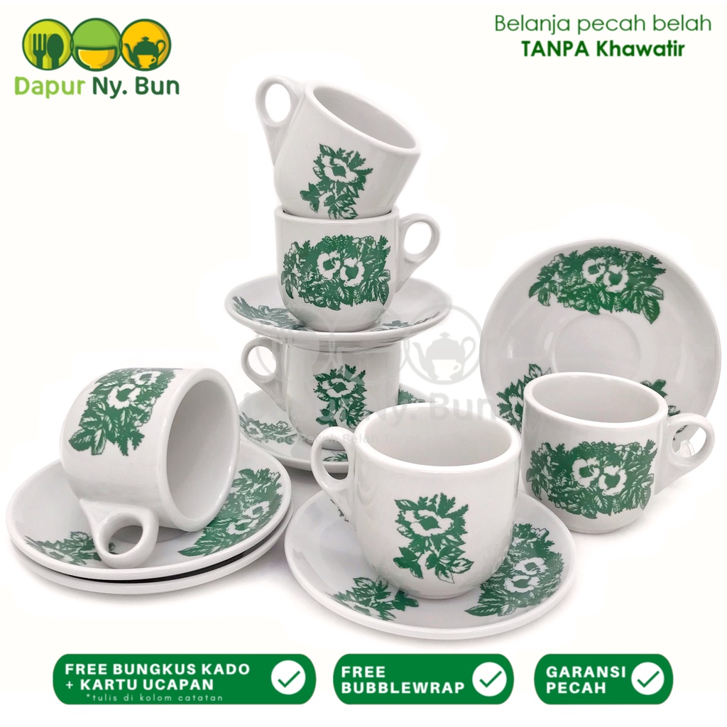 Jual 6 Pasang Cangkir Set Kopitiam Bunga Sepatu / Tea Cup Saucer Kopi ...