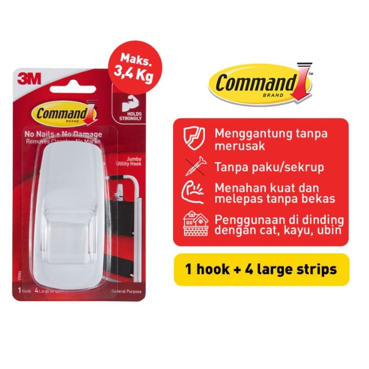 Jual Command 3M Gantungan Jumbo Hook Stretch Release Daya Rekat Kuat 17004 | Shopee Indonesia