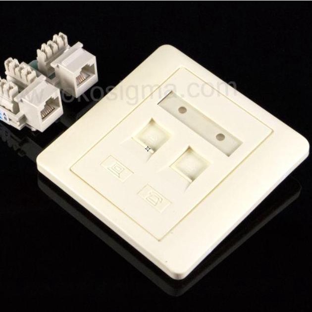 Jual FACEPLATE DUAL PORT + RJ-45 and RJ-11 MODULAR JACK | Shopee Indonesia