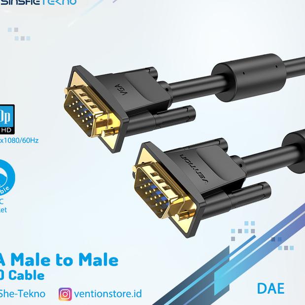Jual Vention Kabel VGA 5M Male To Male Premium Quality - DAE Round | Shopee Indonesia