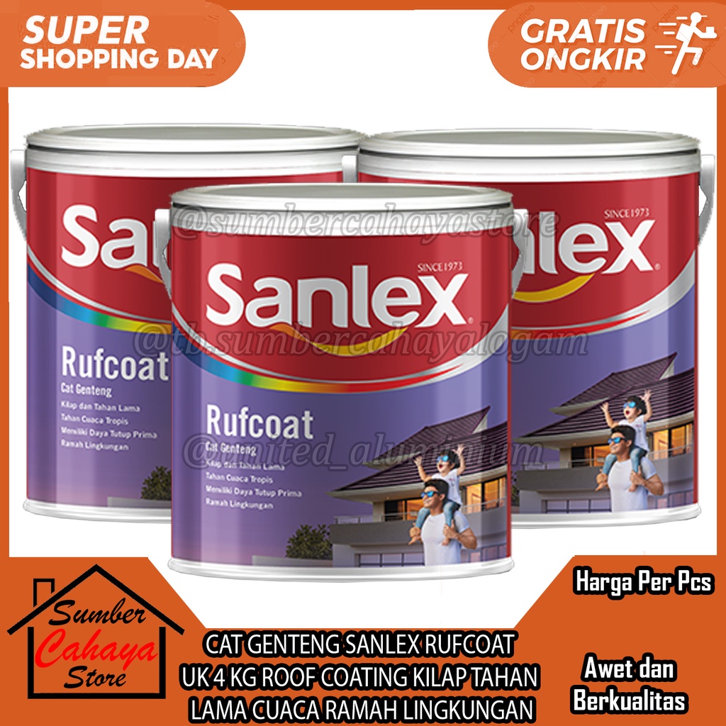 Jual CAT GENTENG SANLEX RUFCOAT 4 KG ROOFPAINT KILAP CET GENTING ATAP ...