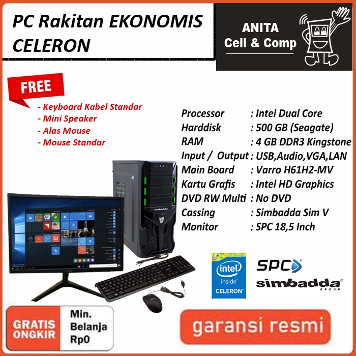 Jual Paket PC Rakitan Ekonomis Celeron HDD 500GB + SSD 120GB RAM 4GB ...