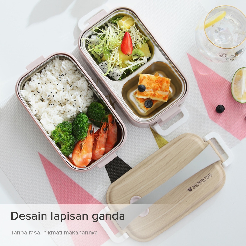 Jual 1.6L Lunch Box Stackable Kotak Bekal Makan Rantang 2 Susun 3 Sekat ...