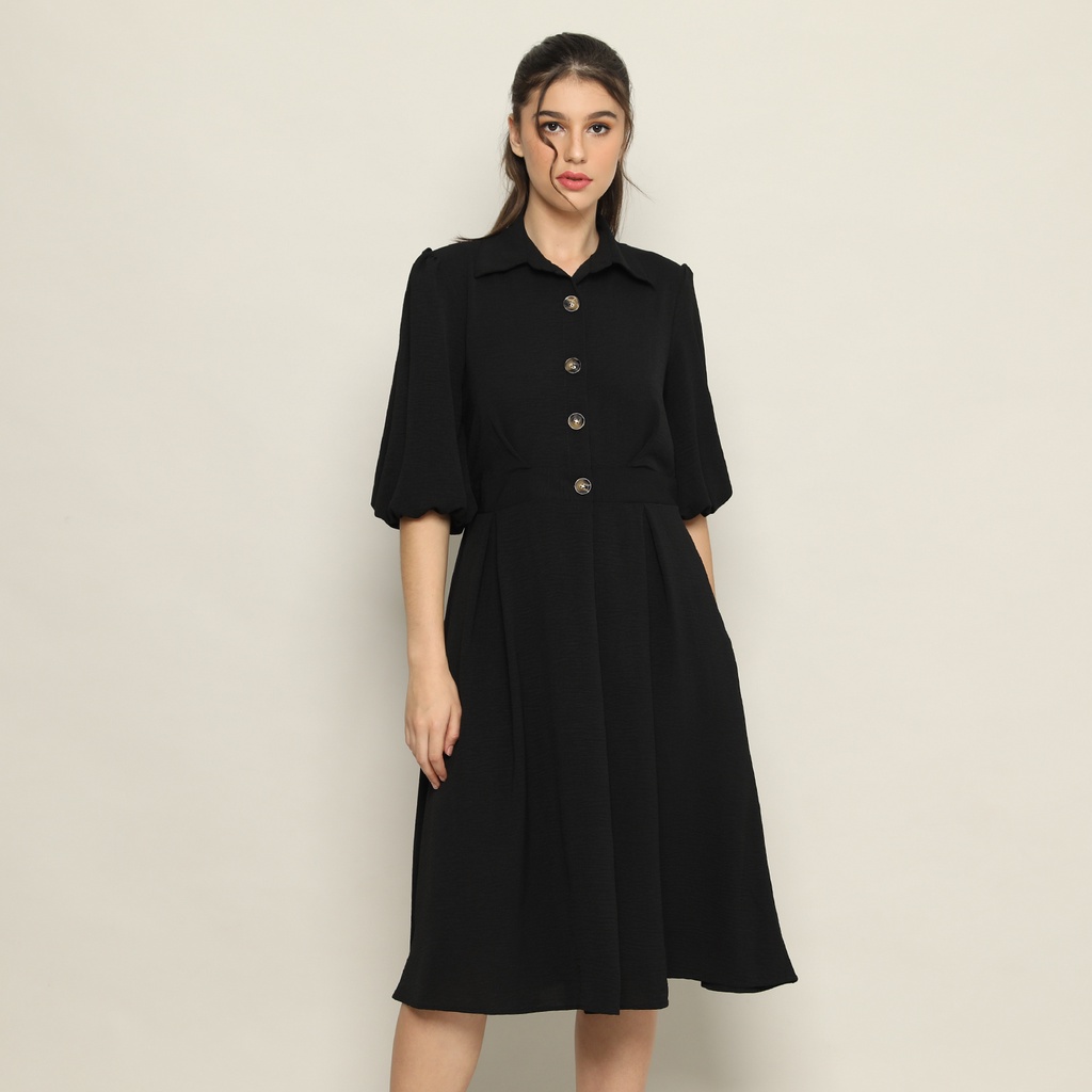 Jual FAME - Midi Dress Wanita Black - 9511037 | Shopee Indonesia