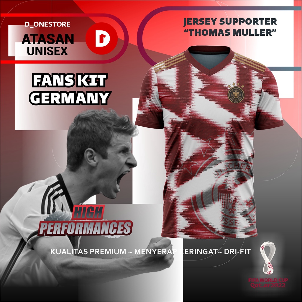 Jual Jersey Fans Kit Jerman "Thomas Muller" edisi supporter Free nickname World Cup Qatar 2022 ...