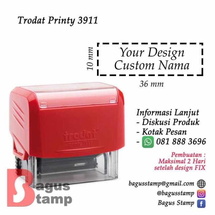 Jual Stempel Warna Otomatis Custom Design Nama - Trodat Printy 3911 | Shopee Indonesia