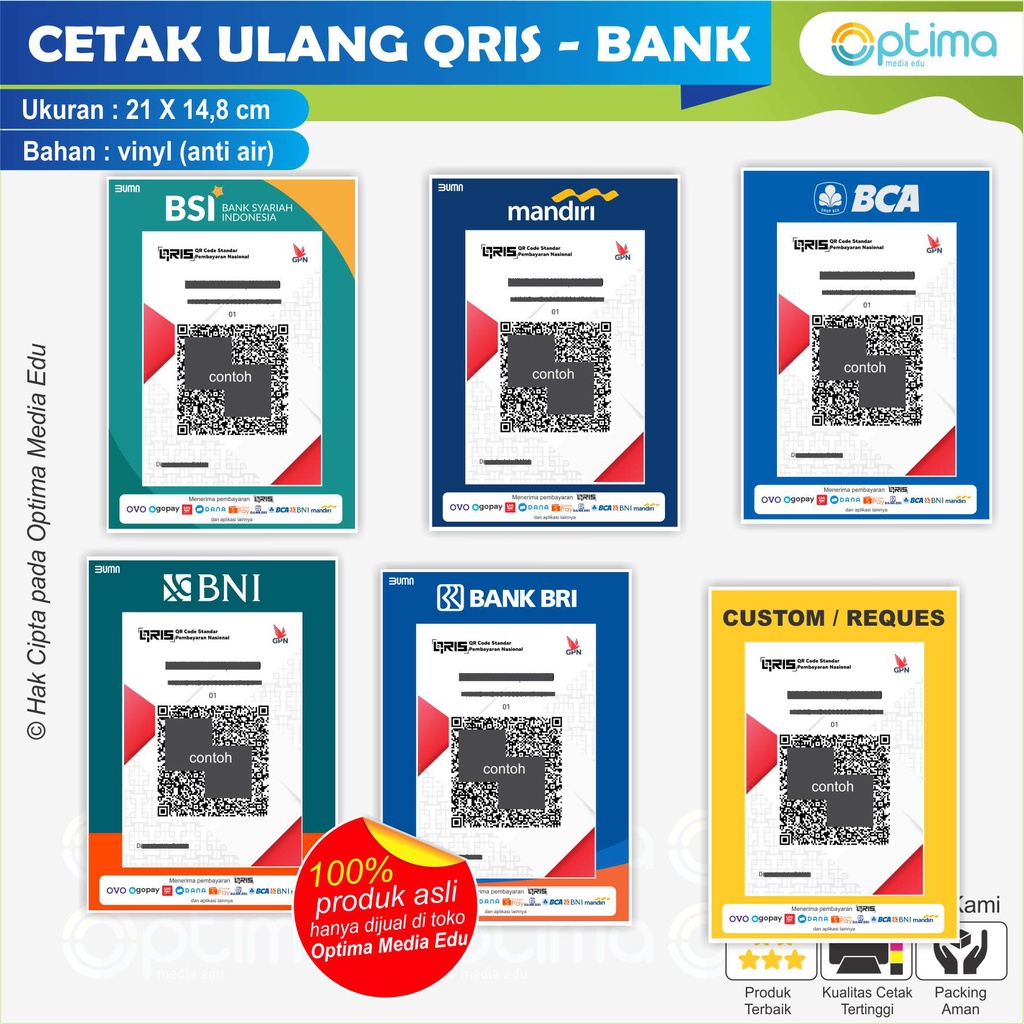 Jual CETAK ULANG STIKER QRIS BANK | Shopee Indonesia