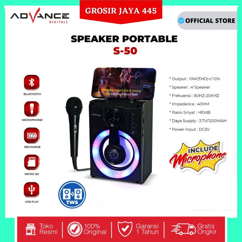 Jual Speaker Advance S50 Bluetooth plus Mic S-50 BT karaoke portable | Shopee Indonesia
