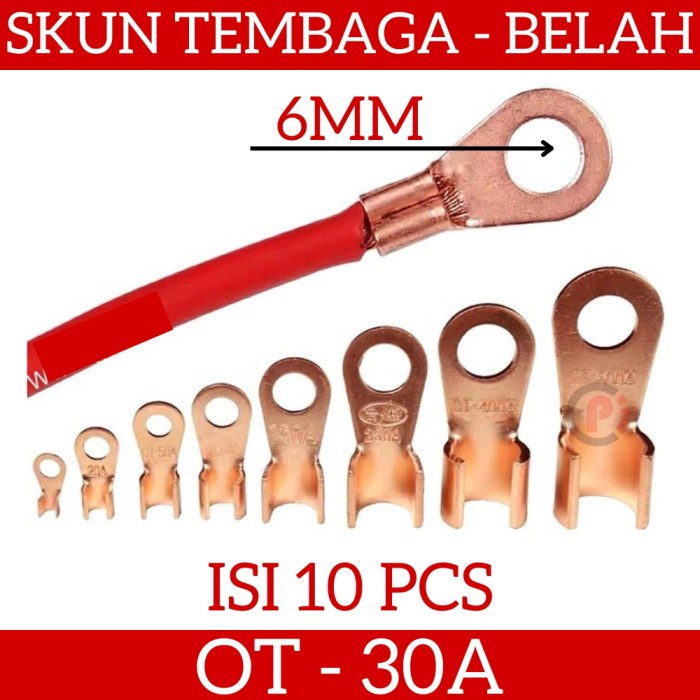 Jual Isi 10 Pcs Skun Kabel CU Tembaga Belah OT 30A 6mm For Kabel ...