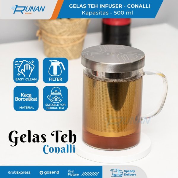 Jual Gelas Infuser Teh Kaca 500ml Conalli Tea Infuser Glass - Saringan ...