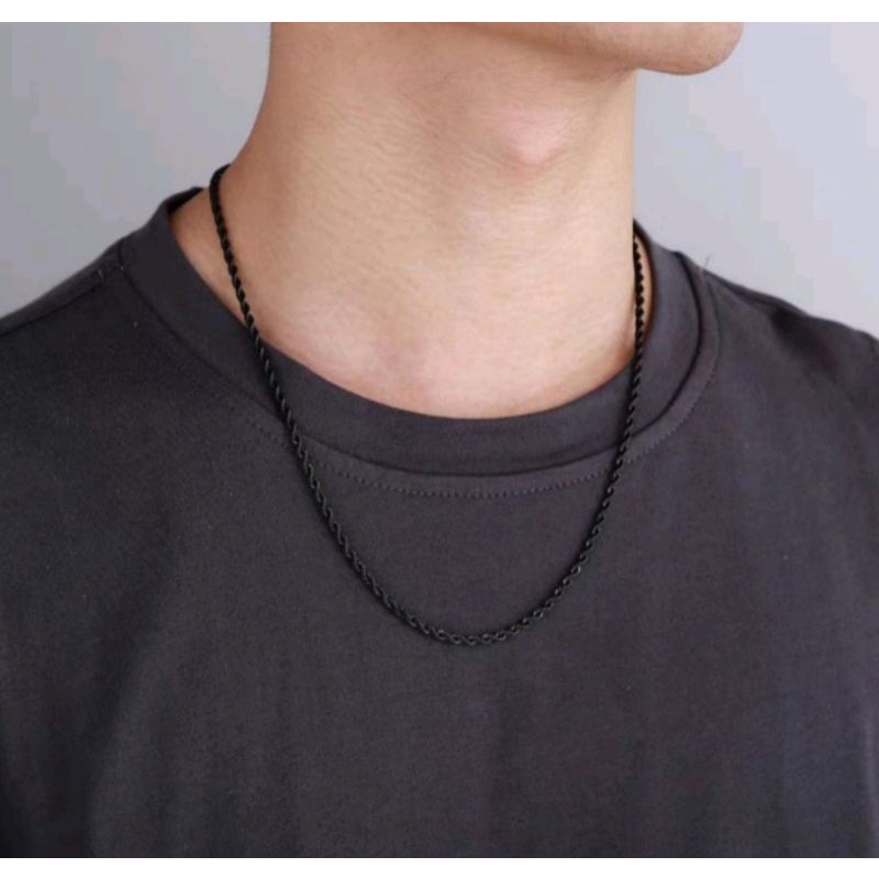 Jual KALUNG PRIA TITANIUM MODEL TAMBANG | KALUNG TAMBANG WARNA HITAM ...